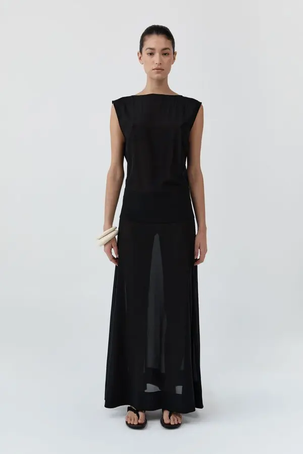 ST. AGNI Stretch Silk Bateau Dress - Black