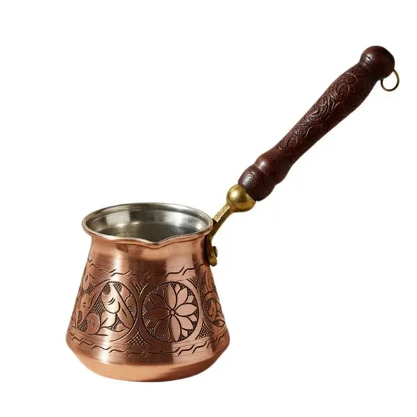 ANATOLIACRAFT Hand-engraved Solid Copper Coffee Pot With Wooden Handle