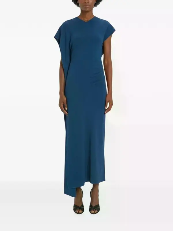 Victoria Beckham Asymmetric V-neck Midi Dress - Blue