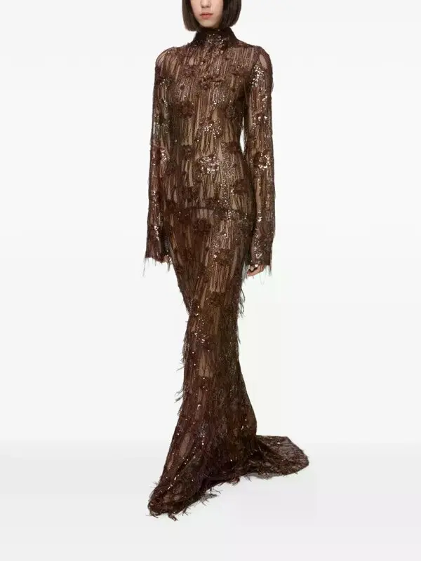 ATU BODY COUTURE Sequin Embellished Fringed Dress - Brown