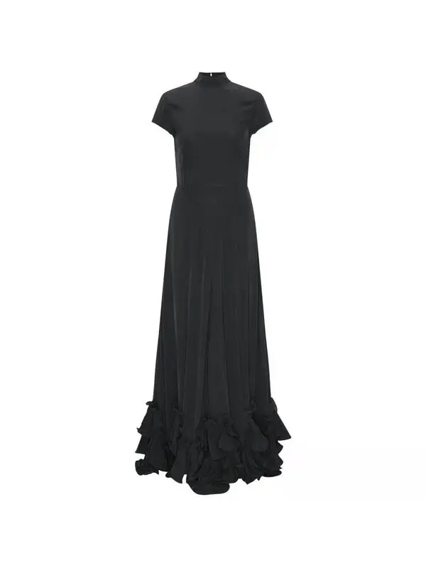ROTATE BY BIRGER CHRISTENSEN Ruffled Mock Neck Maxi Dress - Black