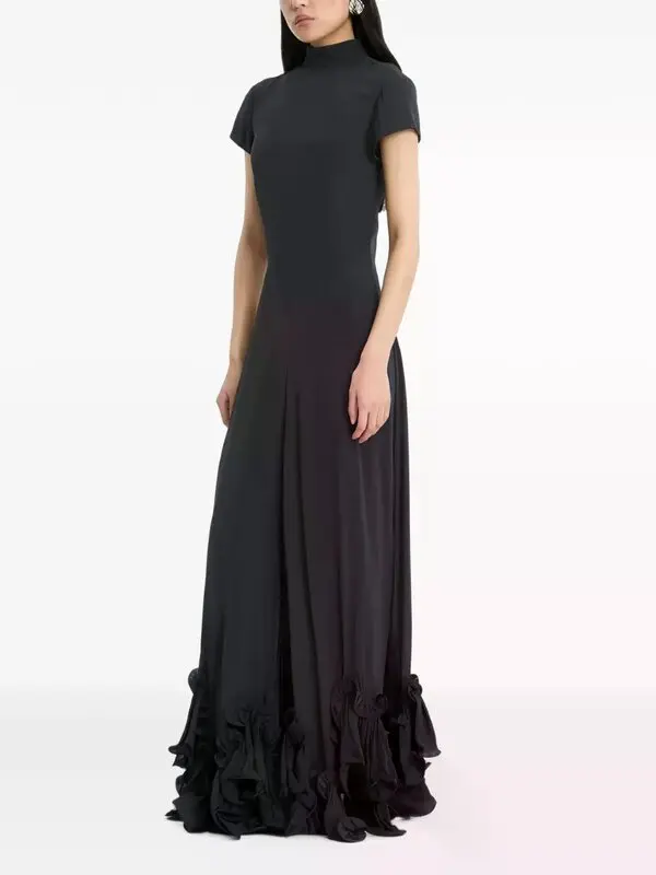 ROTATE BY BIRGER CHRISTENSEN Ruffled Mock Neck Maxi Dress - Black