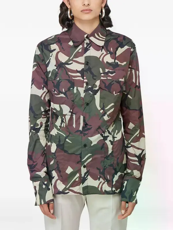 Kwaidan Editions Camouflage Print Point Collar Shirt - Green
