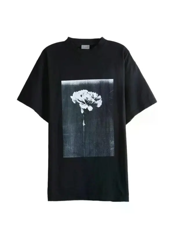 Balenciaga Floral-print Slogan-print T-shirt - Black