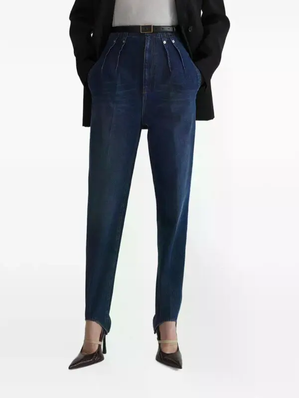 MUGLER High Waisted Pleated Denim Pants - Blue