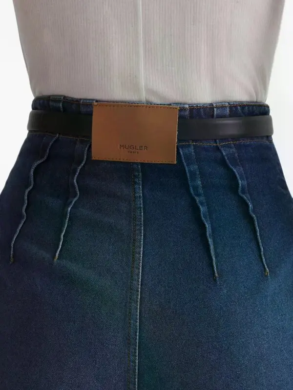 MUGLER High Waisted Pleated Denim Pants - Blue