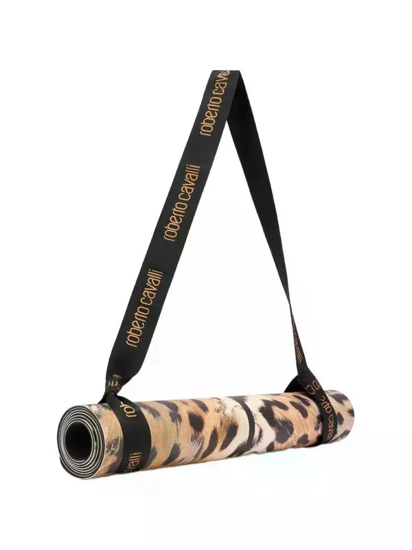 Roberto Cavalli Jaguar Print Logo Strap Yoga Mat - Neutrals