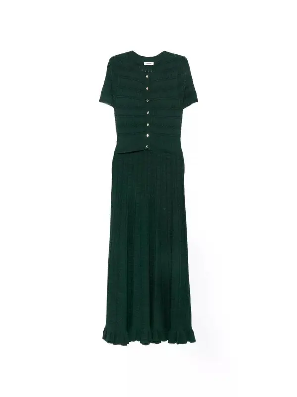 Sandro Pointelle-knit Ruffled Midi Dress