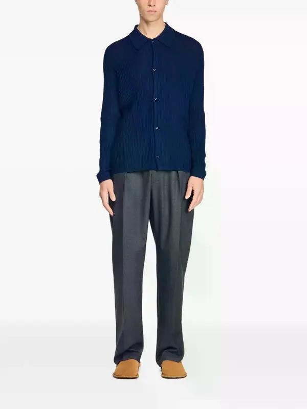 Sandro Ribbed Knit Shirt-collar Cardigan