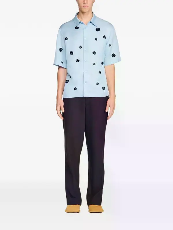 Sandro Flock-print Floral-pattern Shirt - Blue