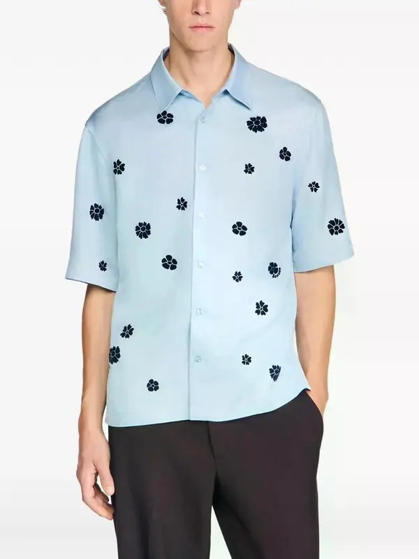Sandro Flock-print Floral-pattern Shirt - Blue