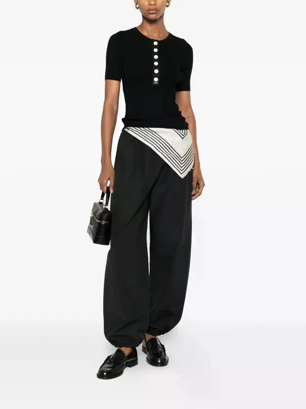 Sandro Ribbed Knit V-neck Button-placket Top