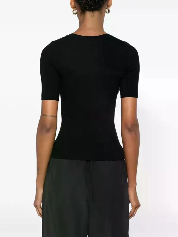 Sandro Ribbed Knit V-neck Button-placket Top