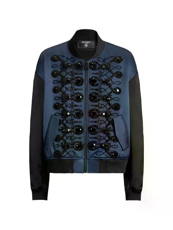 Balmain Satin Bomber Jacket With Frogging - Blue