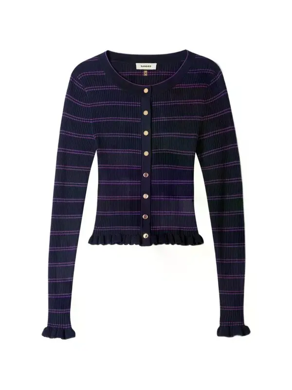 Sandro Striped Ruffle-trim Cardigan