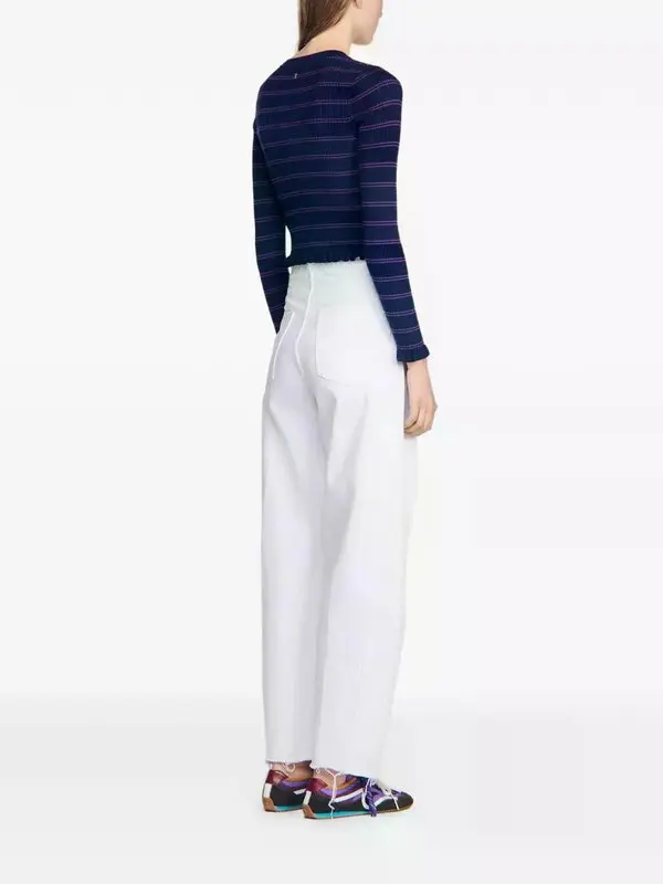 Sandro Striped Ruffle-trim Cardigan