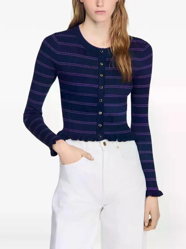 Sandro Striped Ruffle-trim Cardigan