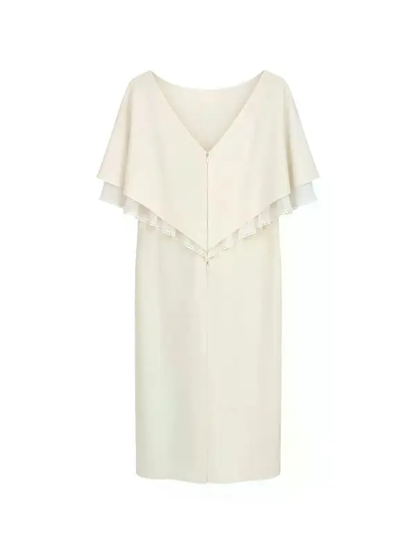 Alberta Ferretti Ivory Cape Overlay Midi Dress - Neutrals