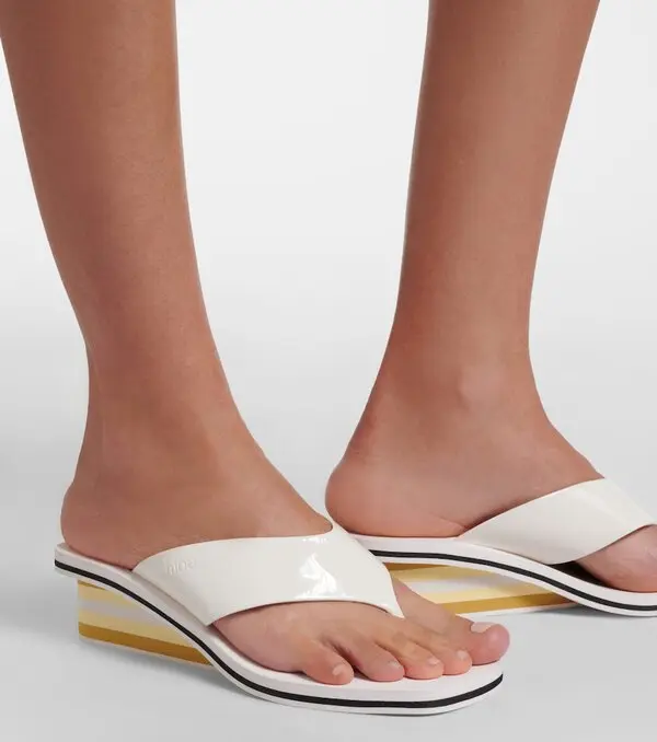 Chloé Patent Leather Thong Wedge Sandals