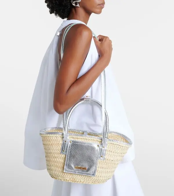 Jacquemus Soli Medium Croc-effect Raffia Basket Bag - Beige