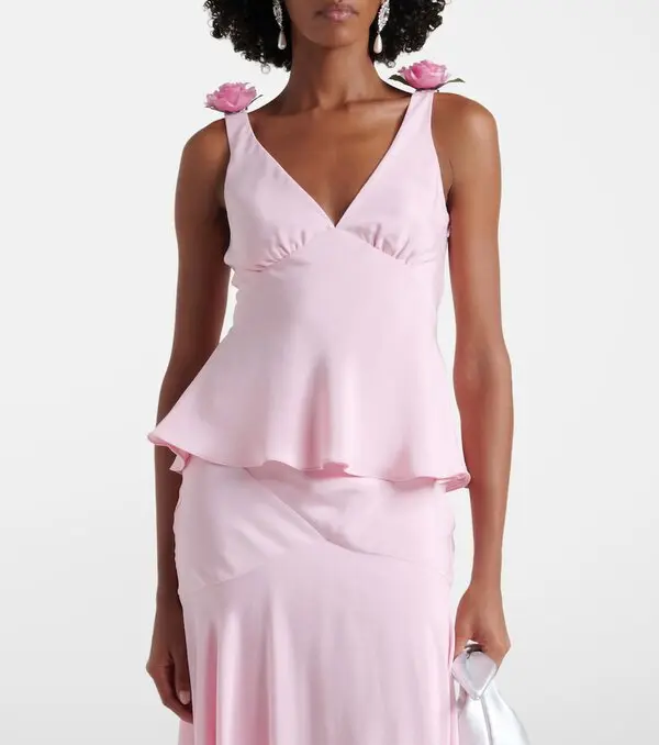 RODARTE Floral Applique Silk Crepe Top