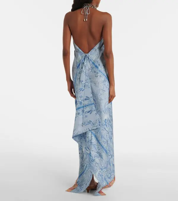 Etro Paisley Asymmetrical Silk Maxi Dress - Blue