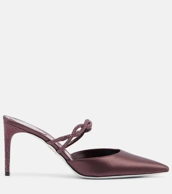 Rene Caovilla Crystal-embellished Satin Mules