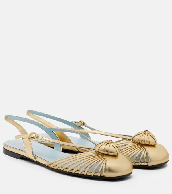 Valentino Garavani Cour Royal Metallic Leather Slingback Flats - Gold