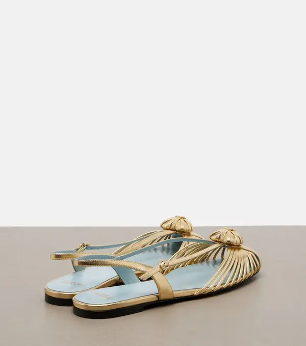 Valentino Garavani Cour Royal Metallic Leather Slingback Flats - Gold