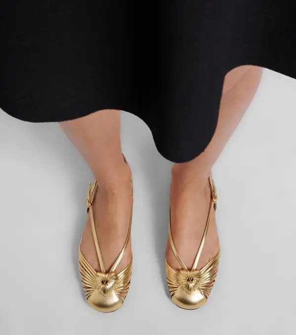 Valentino Garavani Cour Royal Metallic Leather Slingback Flats - Gold