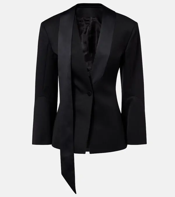Attico Virgin Wool Blazer With Satin Trim