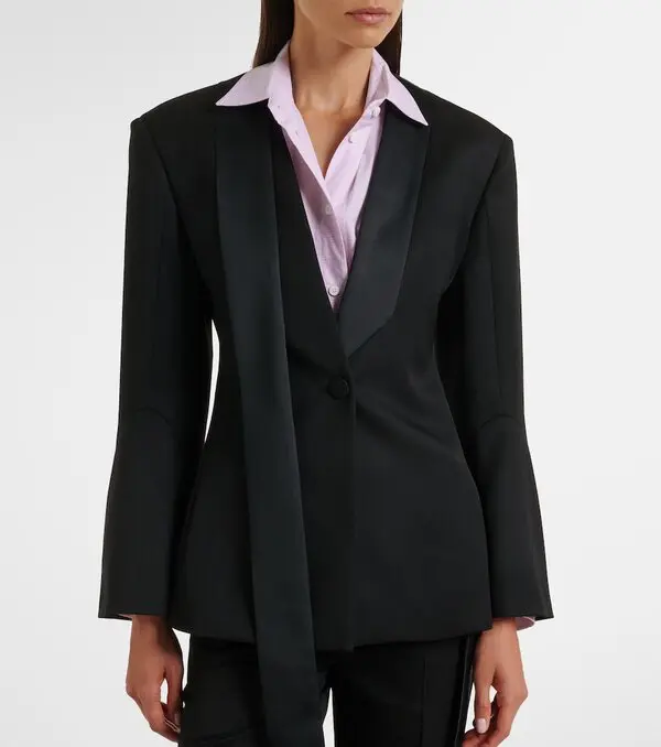 Attico Virgin Wool Blazer With Satin Trim