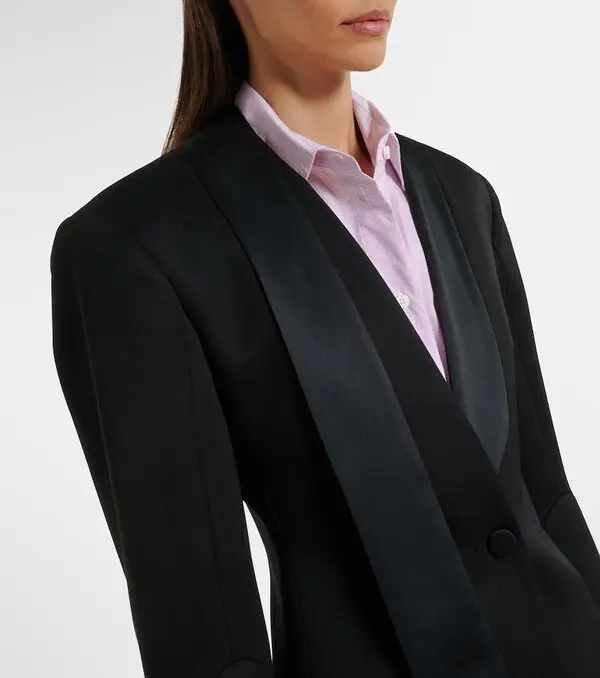 Attico Virgin Wool Blazer With Satin Trim