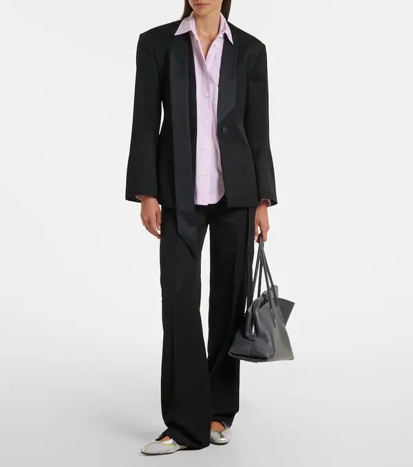 Attico Virgin Wool Blazer With Satin Trim