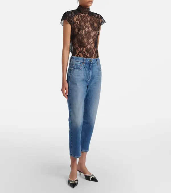 Valentino Garavani Cropped Faded Straight Jeans