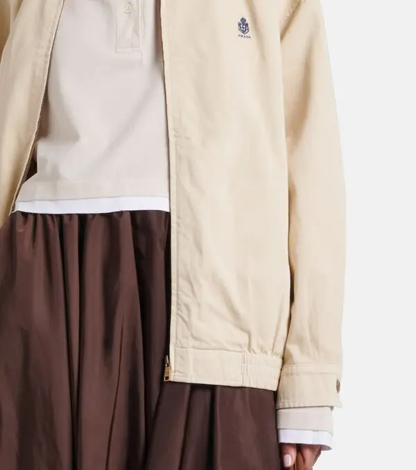 Prada Oversized Cotton Blouson Jacket With Leather Trim