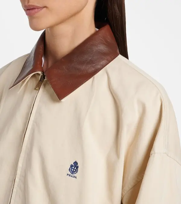 Prada Oversized Cotton Blouson Jacket With Leather Trim