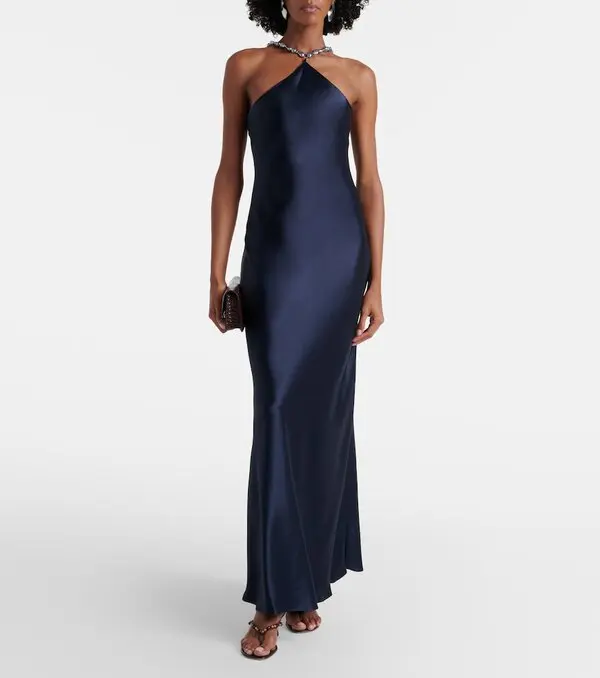 Staud Cadence Halterneck Satin Slip Dress