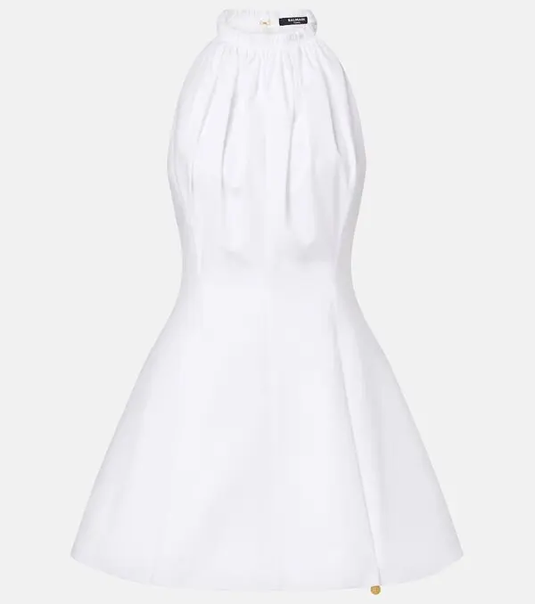 Balmain Ruched Cotton Poplin Minidress