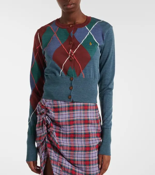 VIVIENNE WESTWOOD Argyle Wool And Cotton Cardigan - Blue