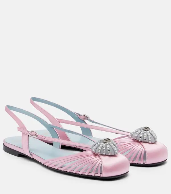 Valentino Garavani Cour Royal Satin Slingback Flats - Pink