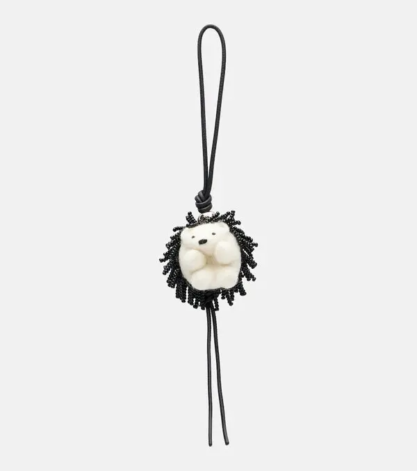 Loewe Hedgehog Beaded Wool Bag Charm - Black