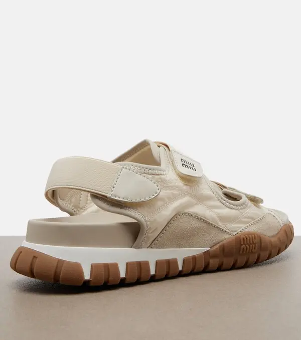 Miu Miu Leather-trimmed Velcro Sandals - Beige