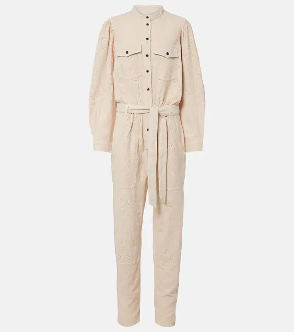 MARANT ETOILE Kellen Broderie Anglaise Cotton Jumpsuit - Beige