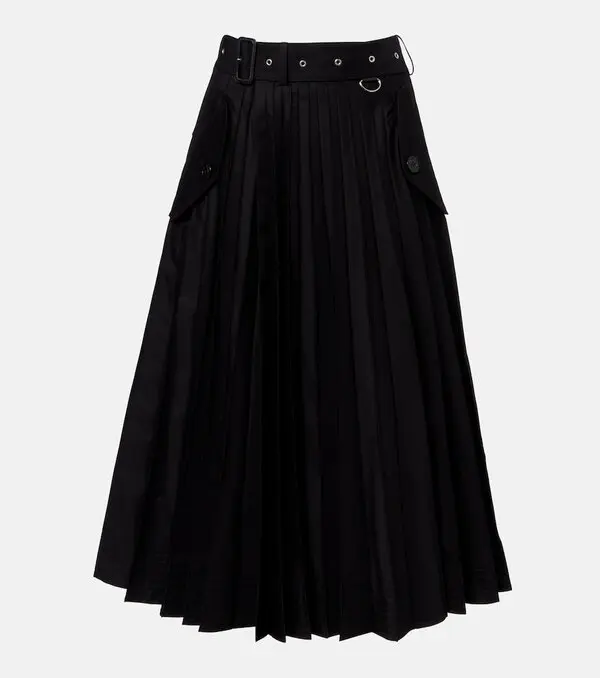 Sacai Belted Cotton-blend Gabardine Midi Skirt