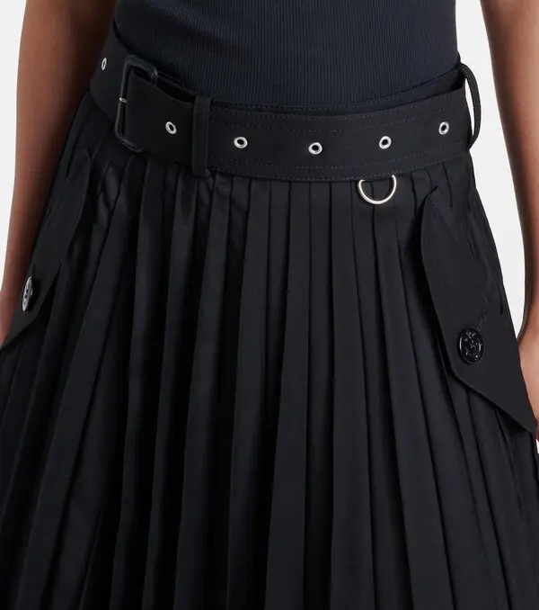 Sacai Belted Cotton-blend Gabardine Midi Skirt