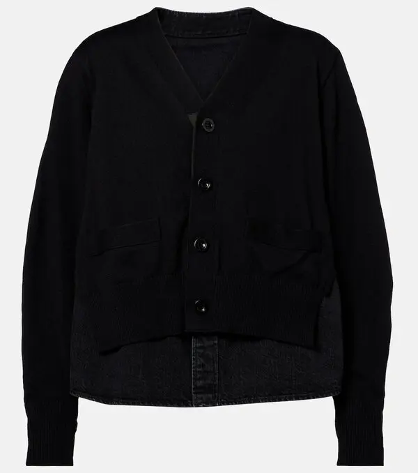 Sacai Paneled Cotton-blend Cardigan