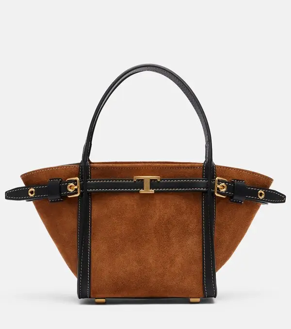 TOD'S T Signature Mini Suede Top-handle Bag - Brown