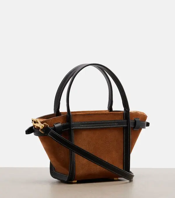 TOD'S T Signature Mini Suede Top-handle Bag - Brown