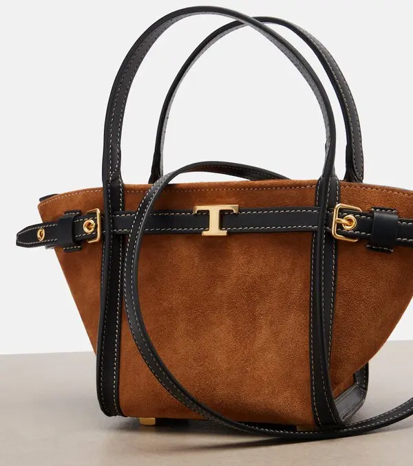 TOD'S T Signature Mini Suede Top-handle Bag - Brown